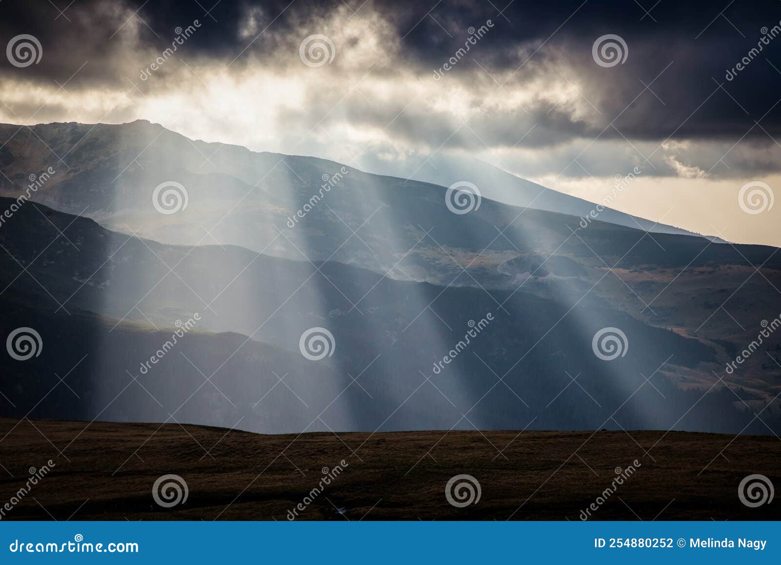 Amazing Panorama of Heavenly Lights at Sunset in High Mountains Stock ...