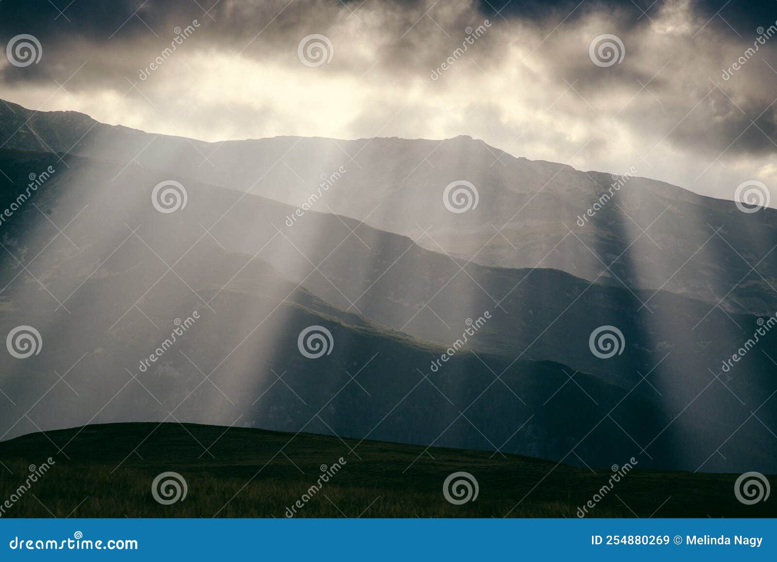 Amazing Panorama of Heavenly Lights at Sunset in High Mountains Stock ...