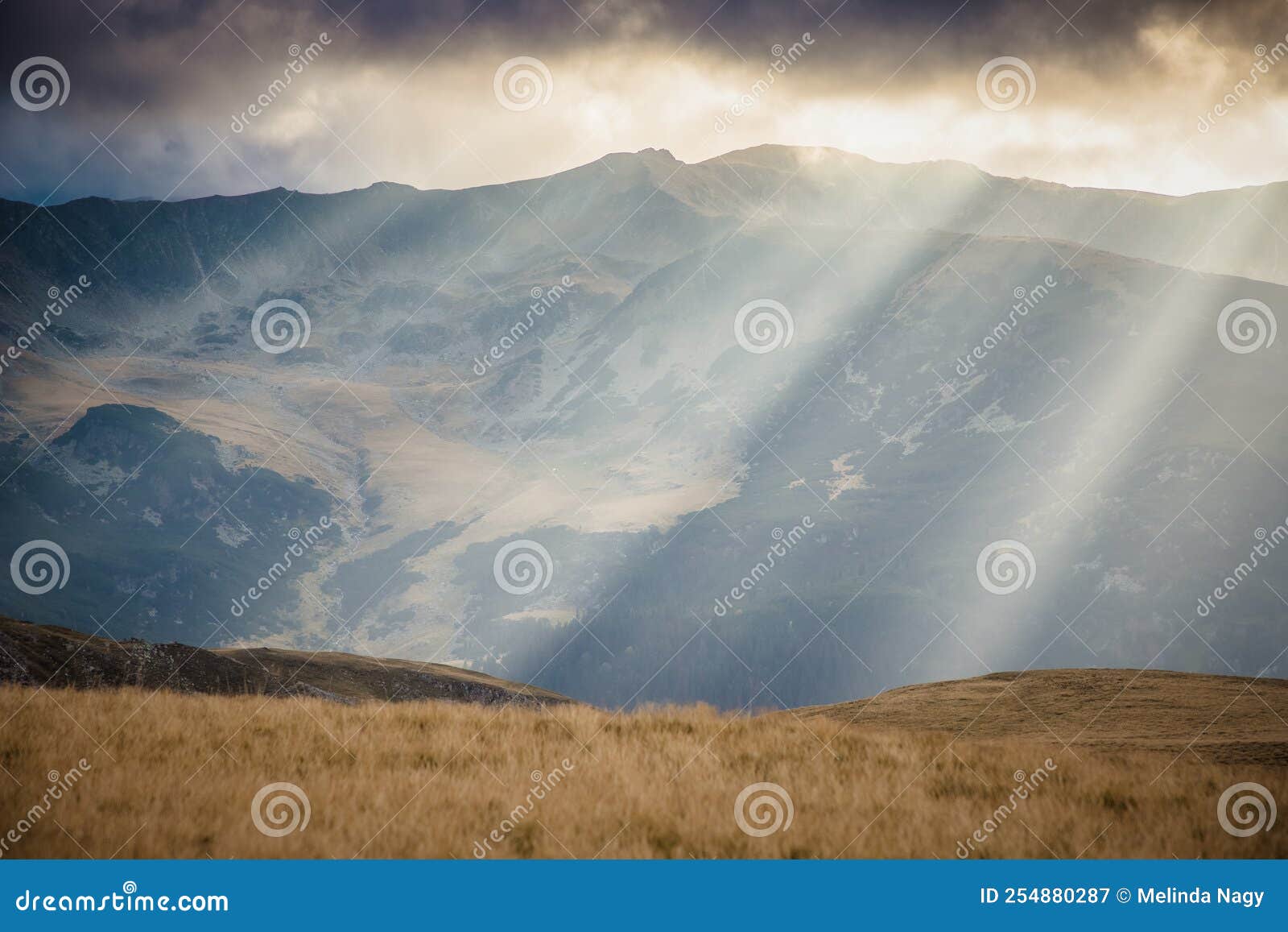 Amazing Panorama of Heavenly Lights at Sunset in High Mountains Stock ...