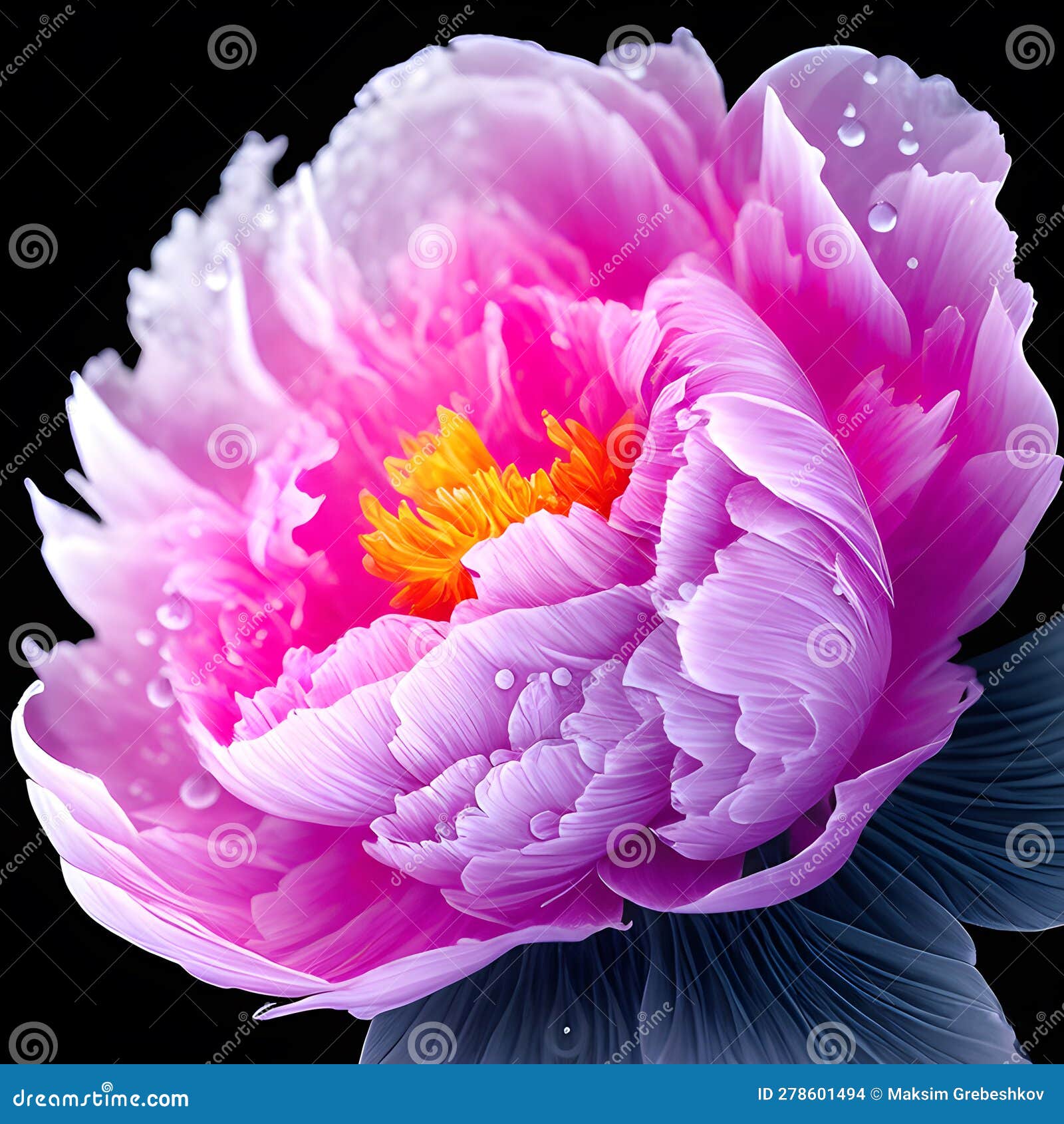 Amazing Peony with Water Splash and Drops, Generative Ai Stock ...