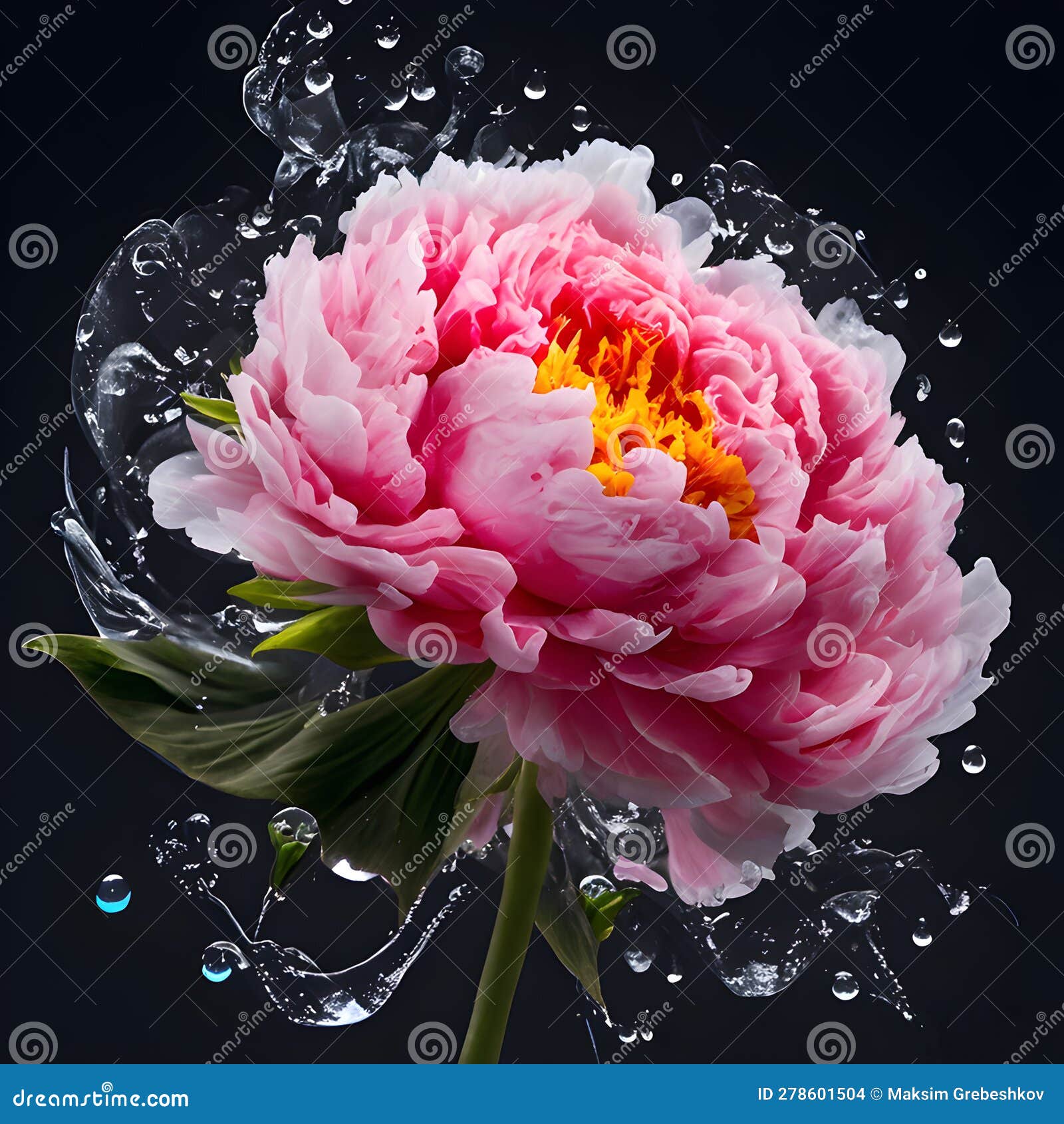 Amazing Peony with Water Splash and Drops, Generative Ai Stock ...