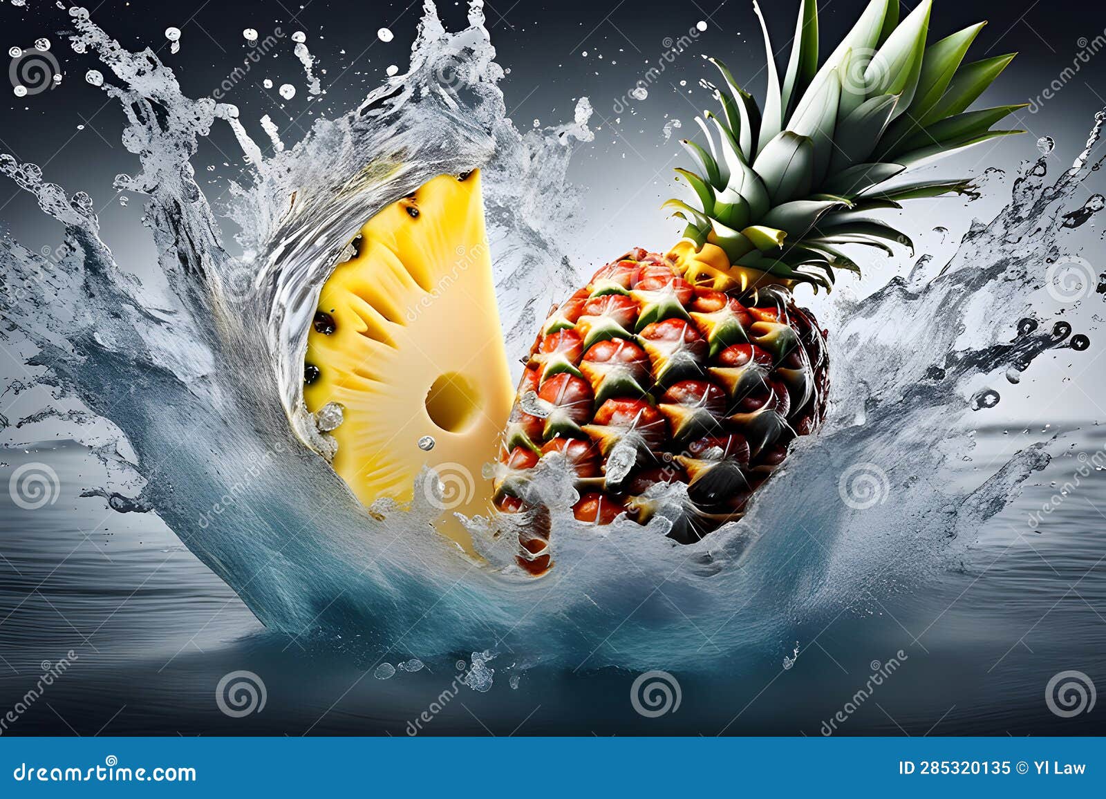 The Amazing Pineapple with Water Splash and Drops Isolated Stock ...