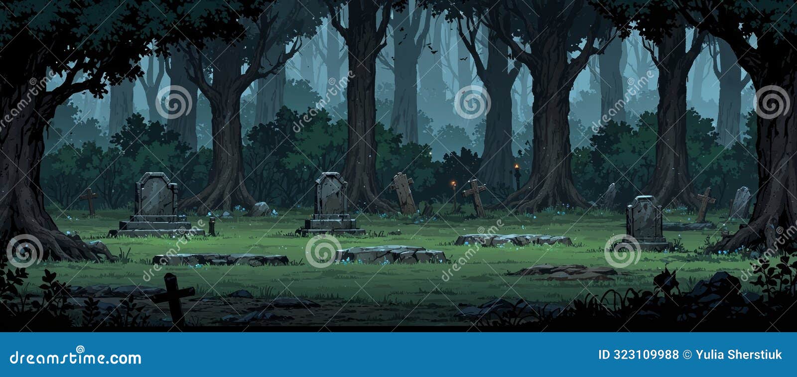 Amazing Pixel Art Game Location a Haunted Forest with Graves. Stock ...