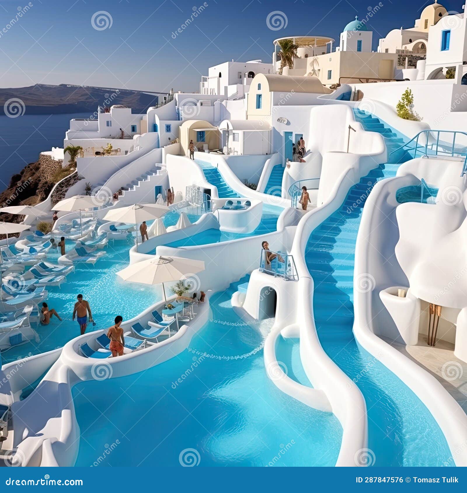 Amazing Pool in Santorini Style Stock Illustration - Illustration of ...