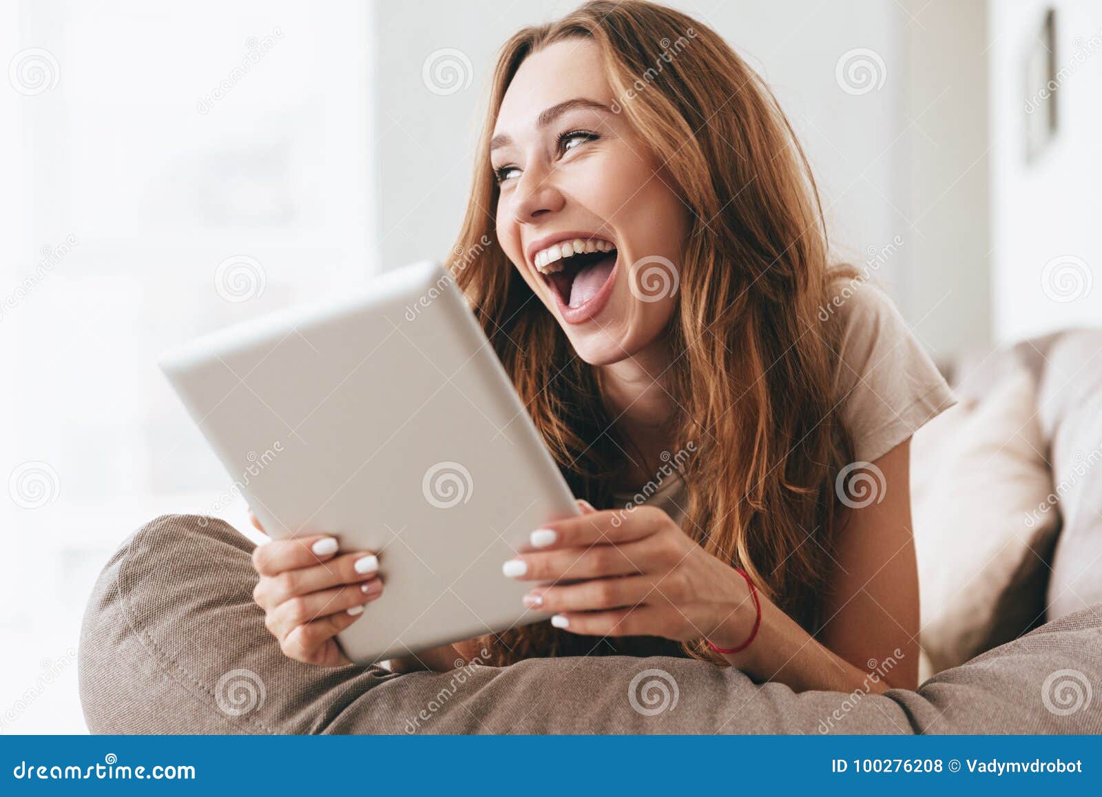 Amazing Pretty Lady Using Tablet Computer. Stock Photo - Image of ...