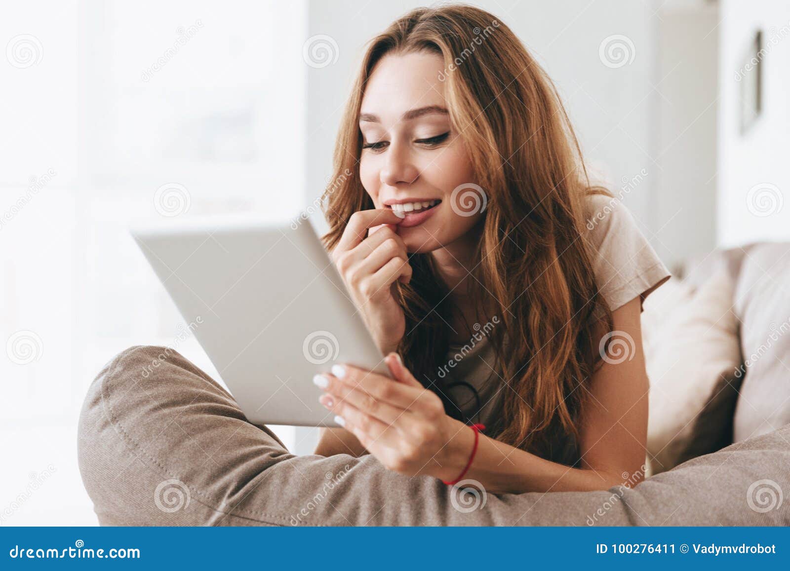 Amazing Pretty Lady Using Tablet Computer. Stock Image - Image of ...