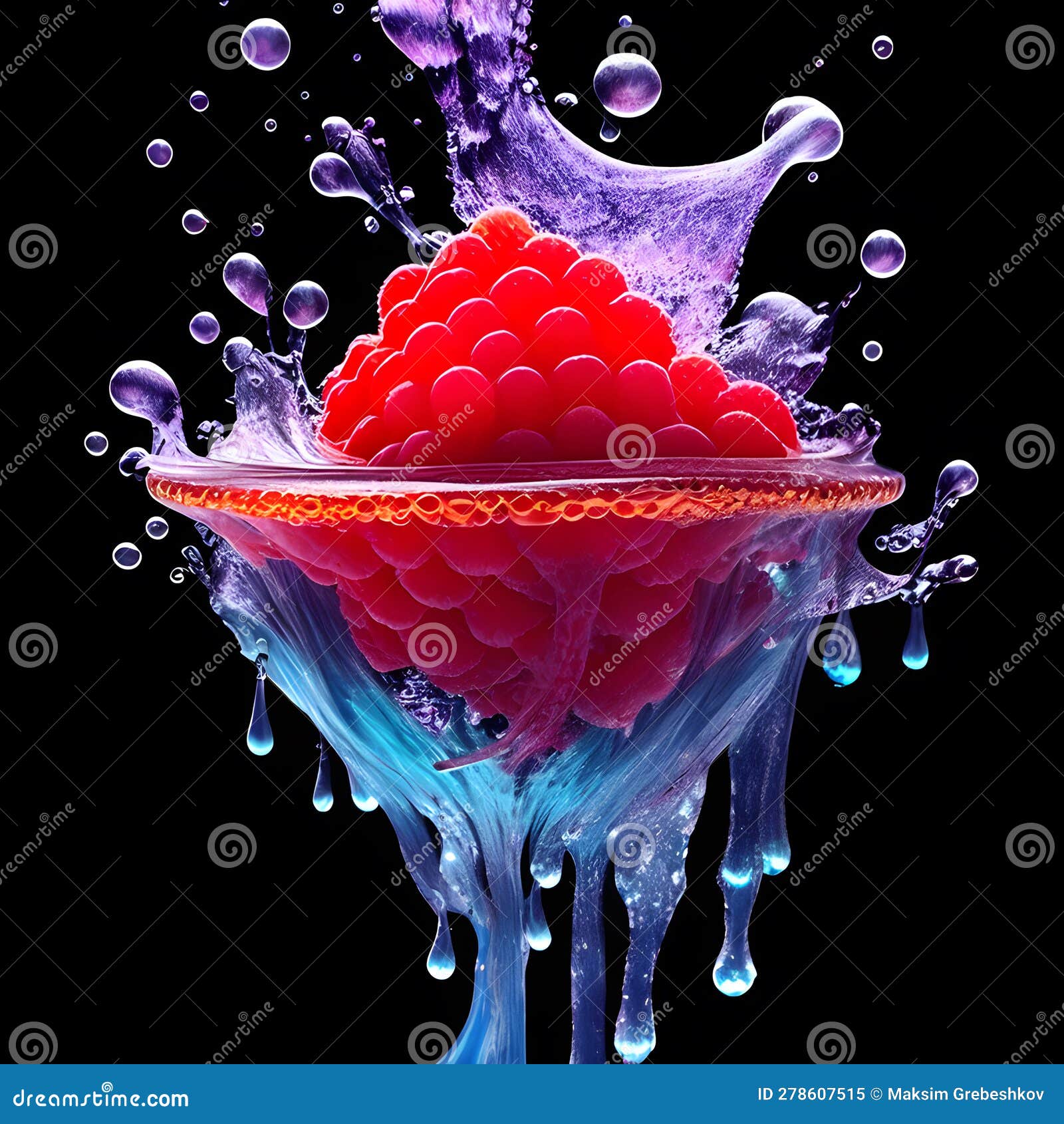 Amazing Raspberry with Water Splash and Drops, Generative Ai Stock ...