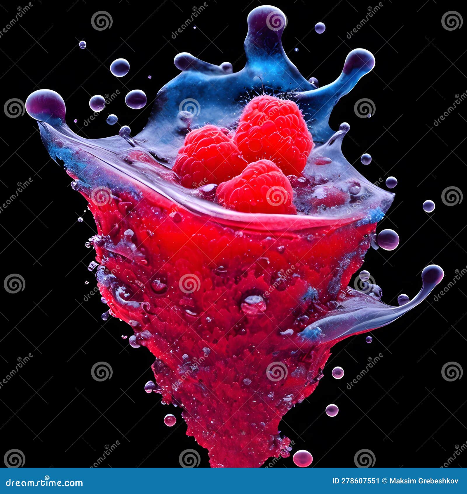Amazing Raspberry with Water Splash and Drops, Generative Ai Stock ...
