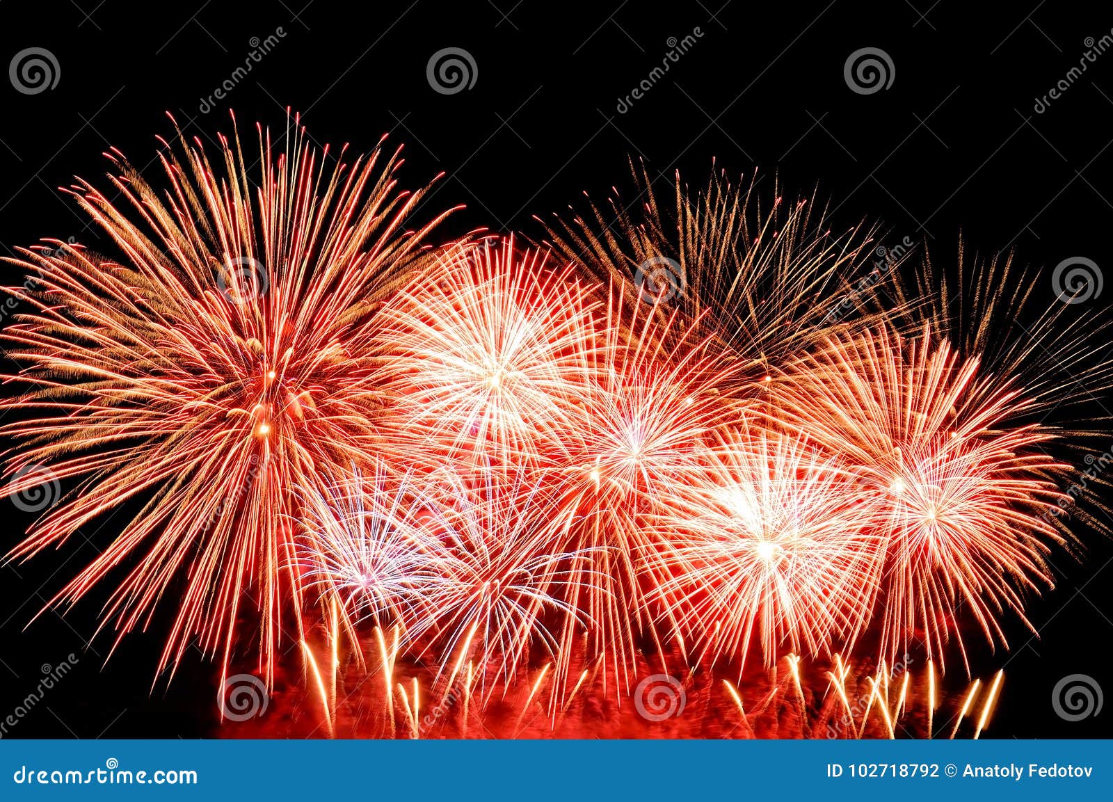 Amazing Red Fireworks on Dark Background Stock Photo - Image of ...