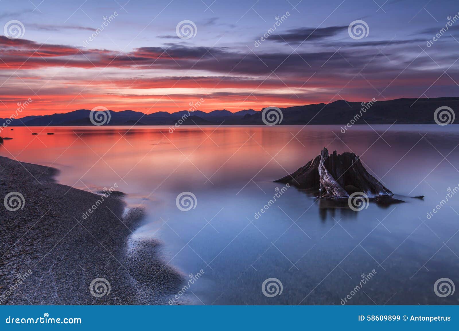 Amazing Red Sunset Over a Lake. Stock Image - Image of cloud, landscape ...
