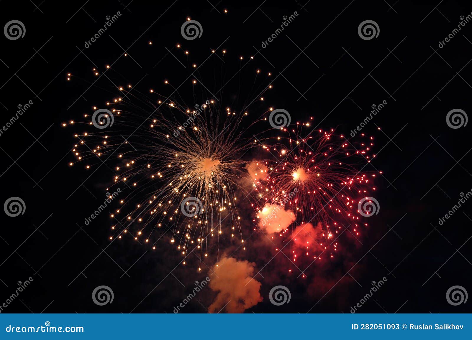 Amazing Red-white Firework on Dark Background Stock Image - Image of ...