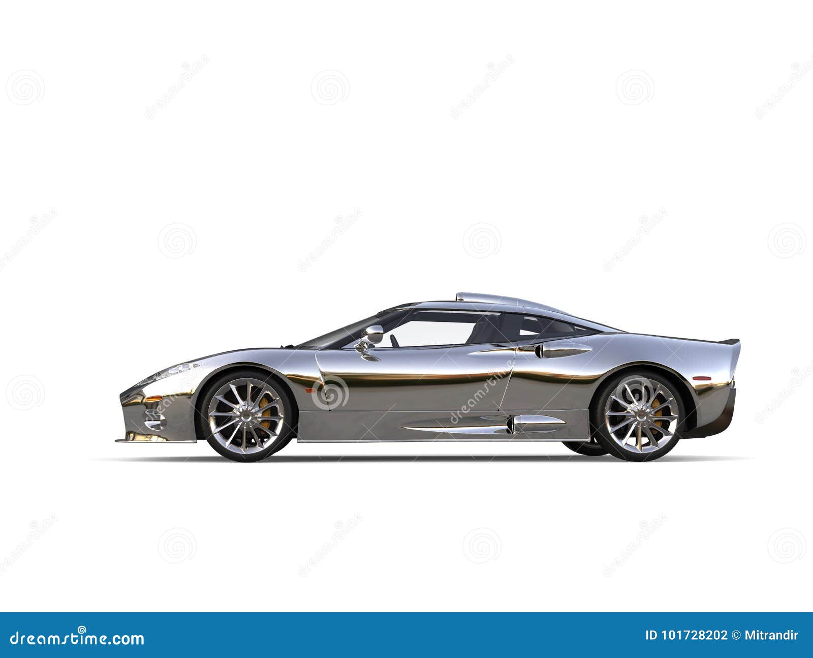 Amazing Shiny Silver Super Race Car - Side View Stock Photography ...