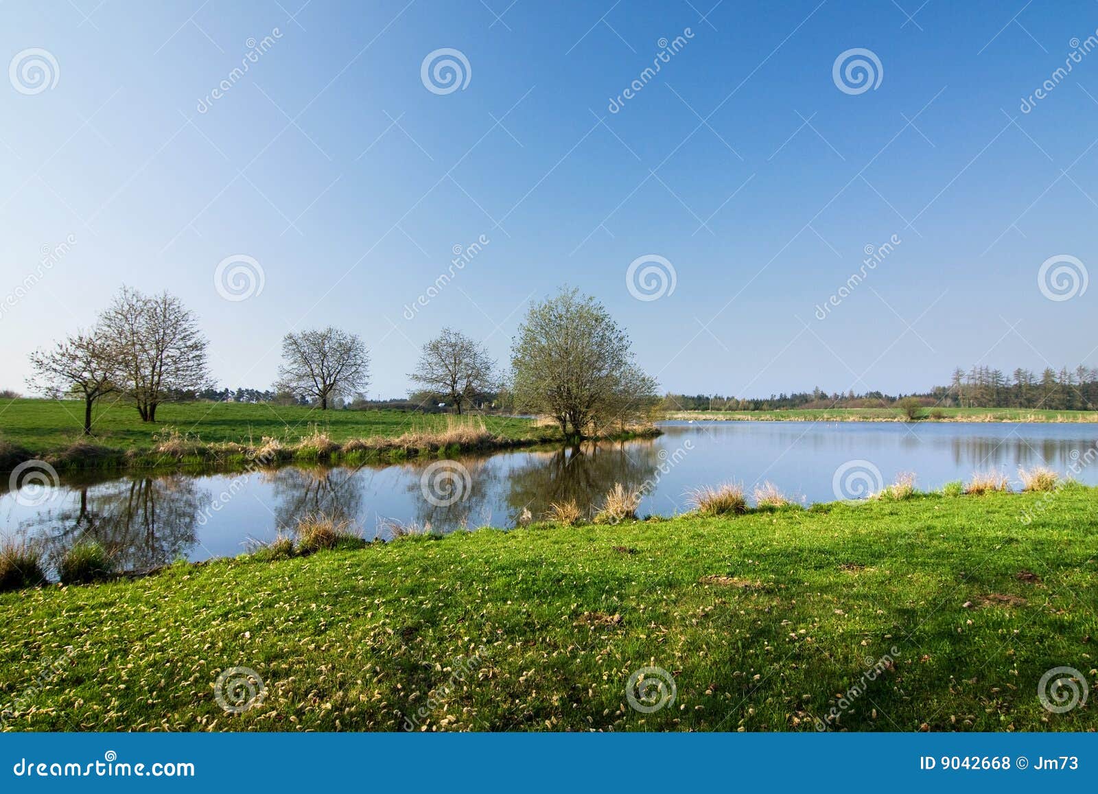 Amazing Spring Countryside with Lake Stock Photo - Image of area ...