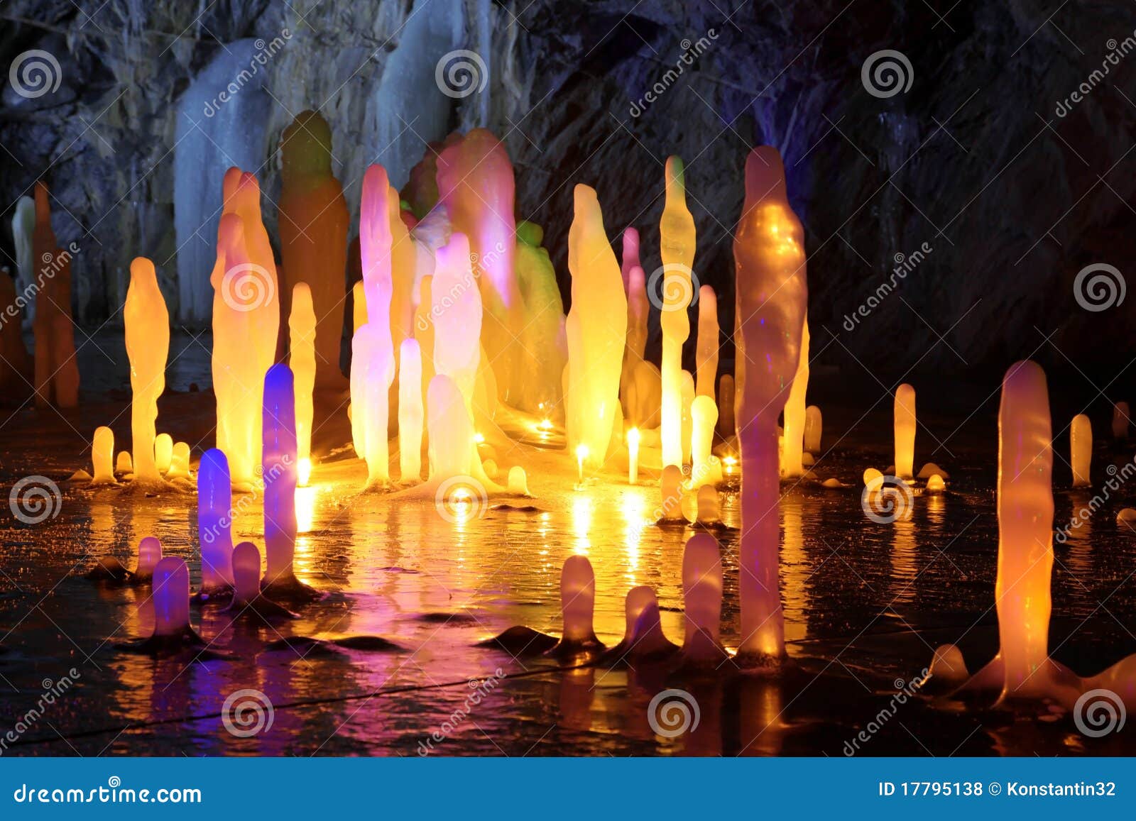 Amazing Stalagmite Illuminations in Cave Stock Photo - Image of ...