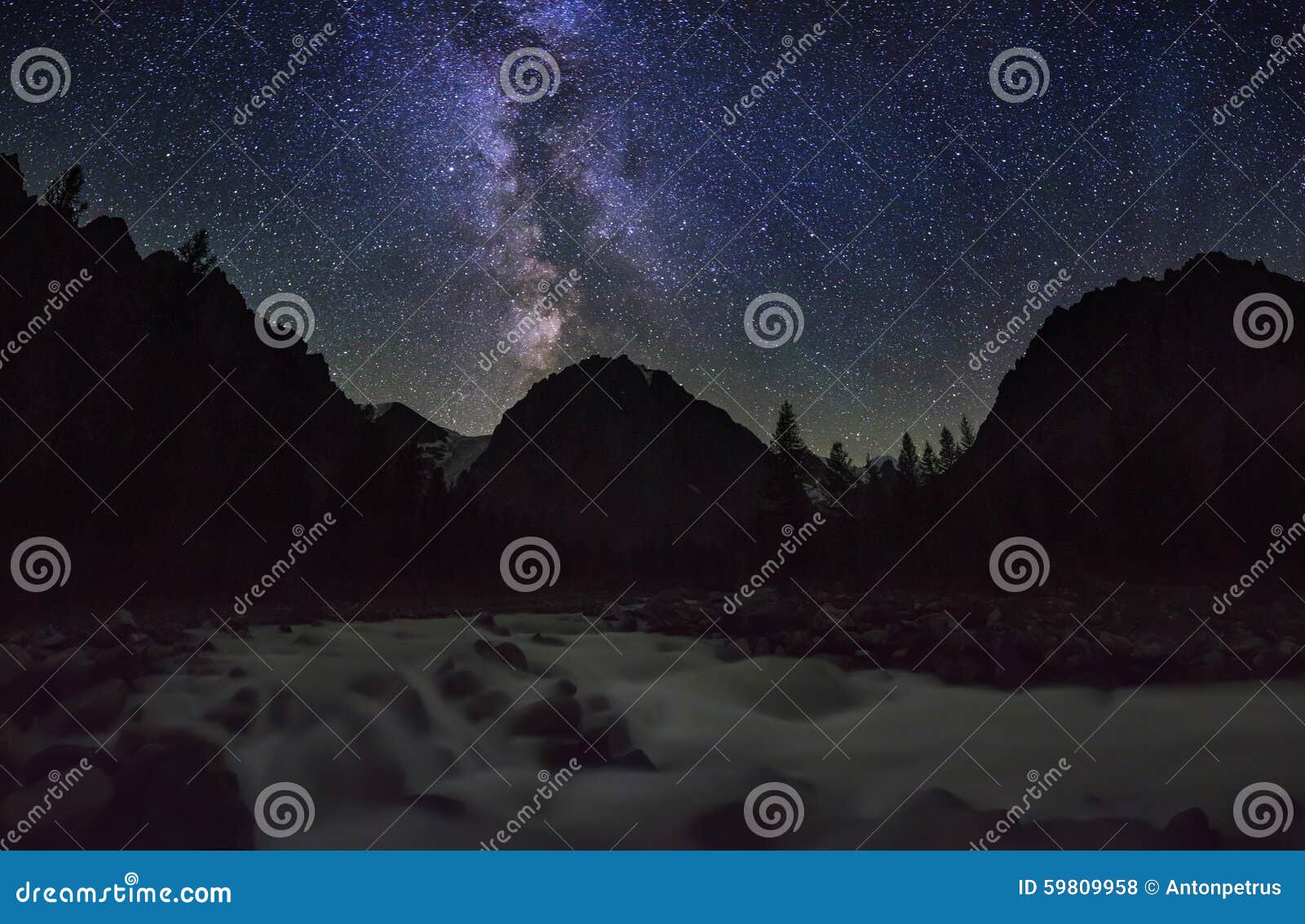 Amazing Starry Landscape with Mountains Stock Photo - Image of lunar ...