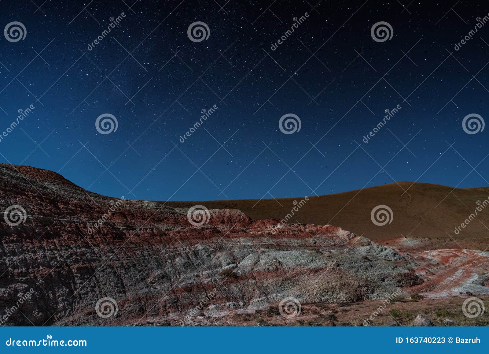 Amazing Striped Red Mountains on a Moon Night Stock Image - Image of ...