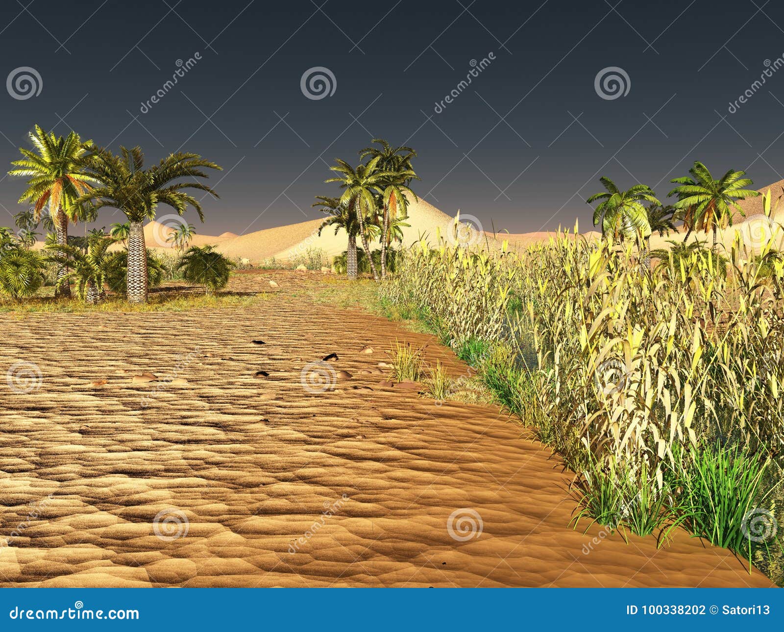 Amazing Sundown on the Sahara Desert 3d Rendering Stock Illustration ...