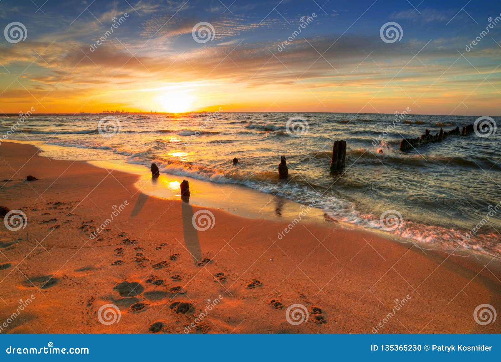Amazing Sunset at Baltic Sea Beach Stock Photo - Image of amazing ...