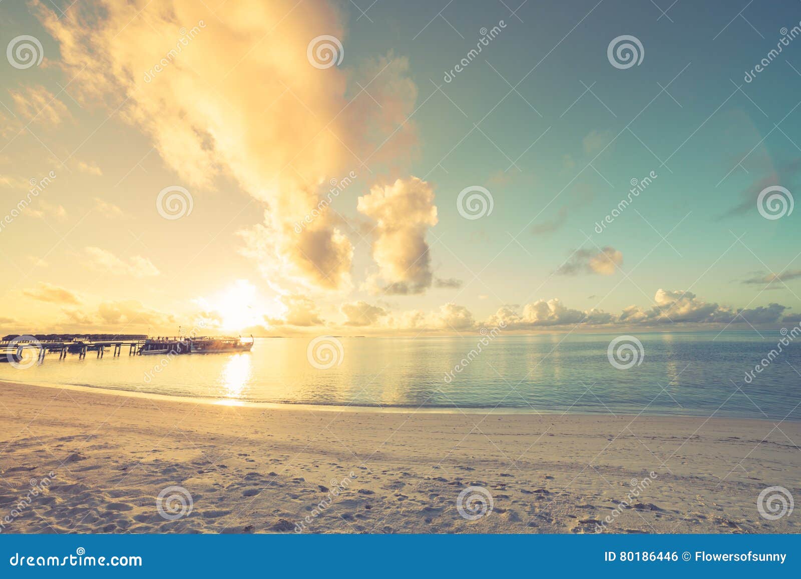 Amazing sunset beach. stock photo. Image of romantic - 80186446