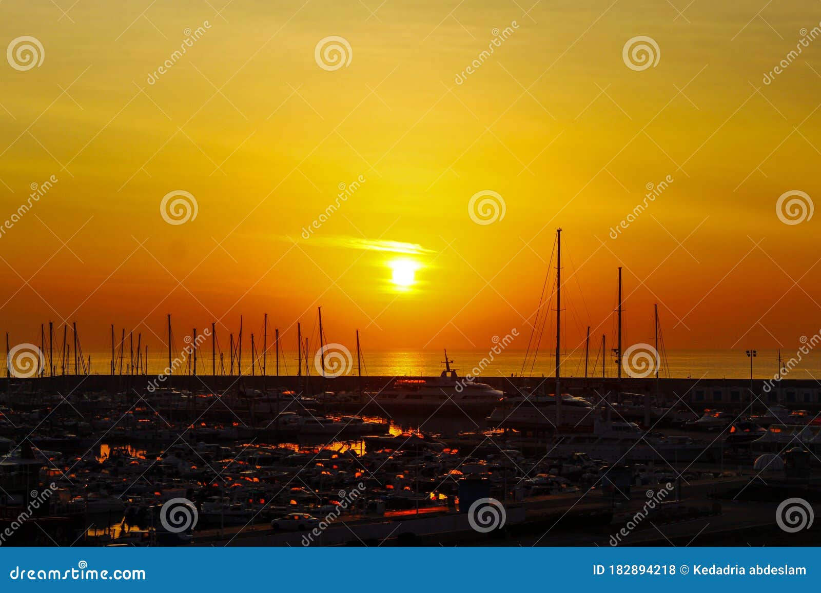 Amazing Sunset Over the Port and Boat Stock Photo - Image of morning ...