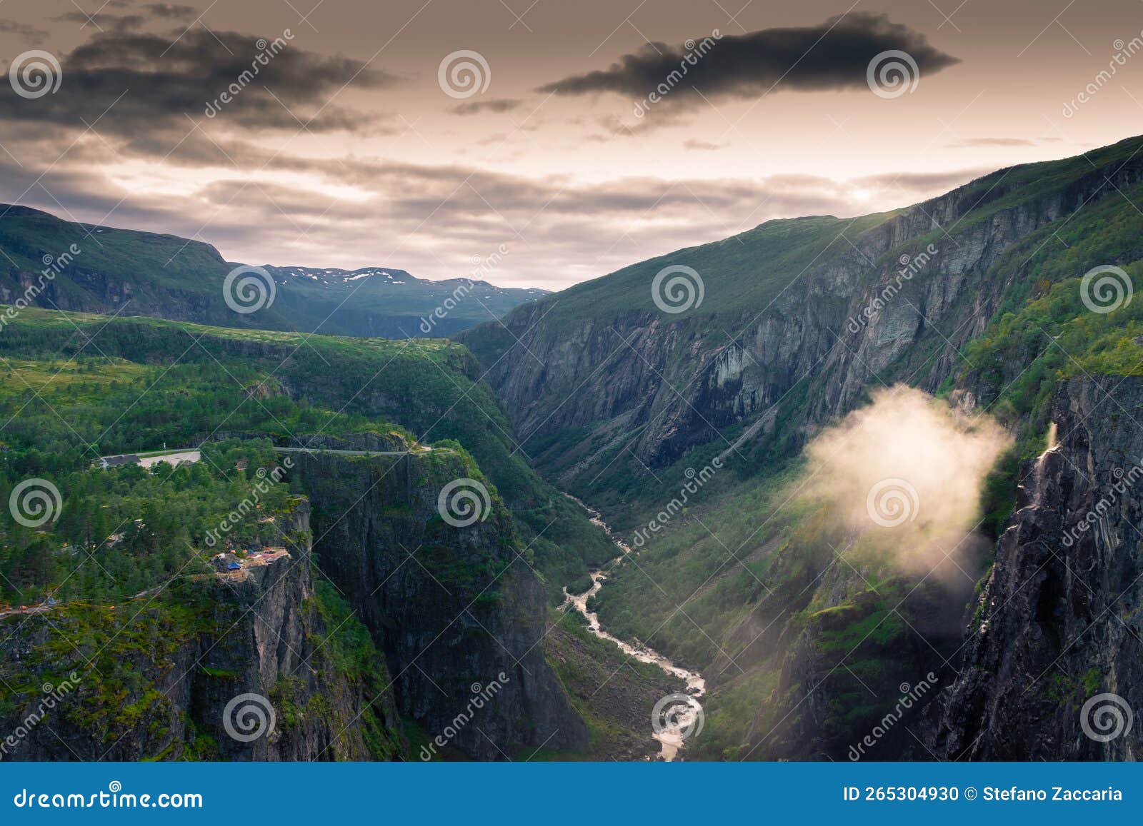 Amazing Sunset Over the Voringfossen Waterfalls in Norway Stock Photo ...