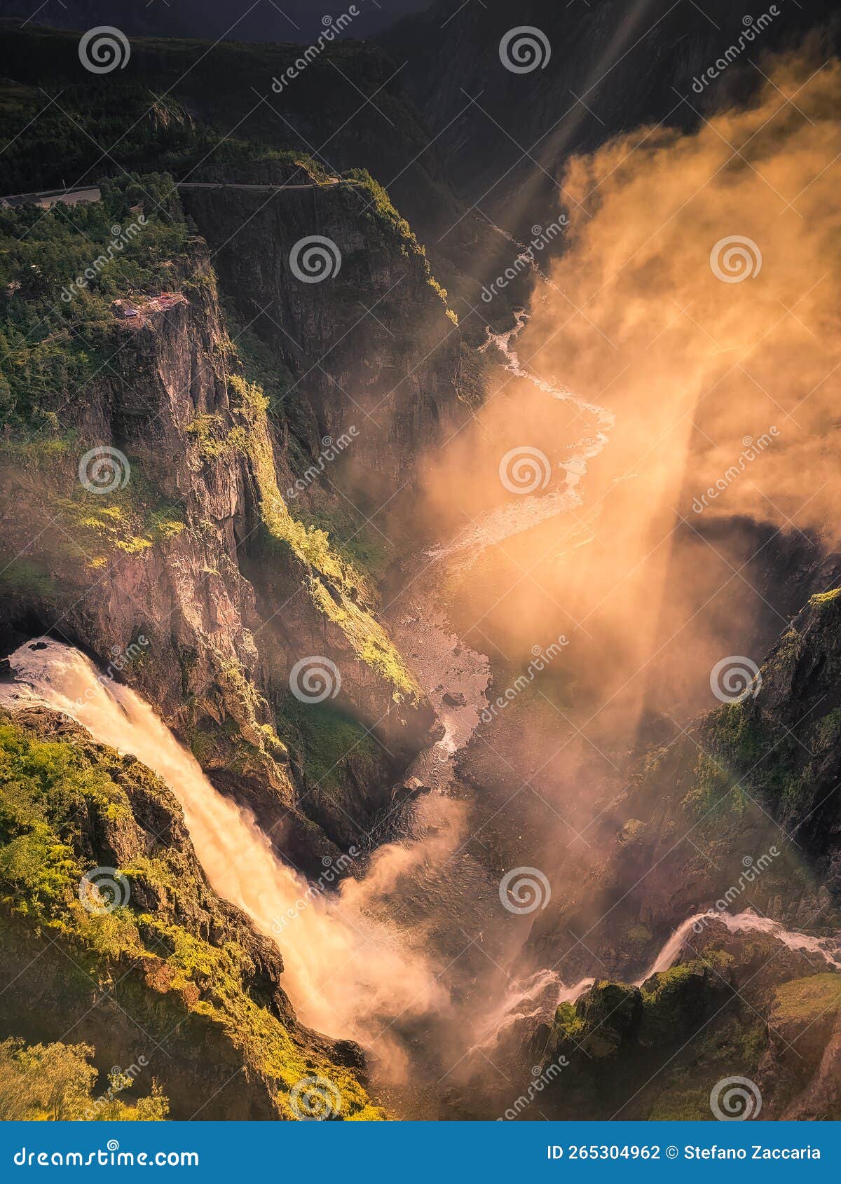 Amazing Sunset Over the Voringfossen Waterfalls in Norway Stock Photo ...