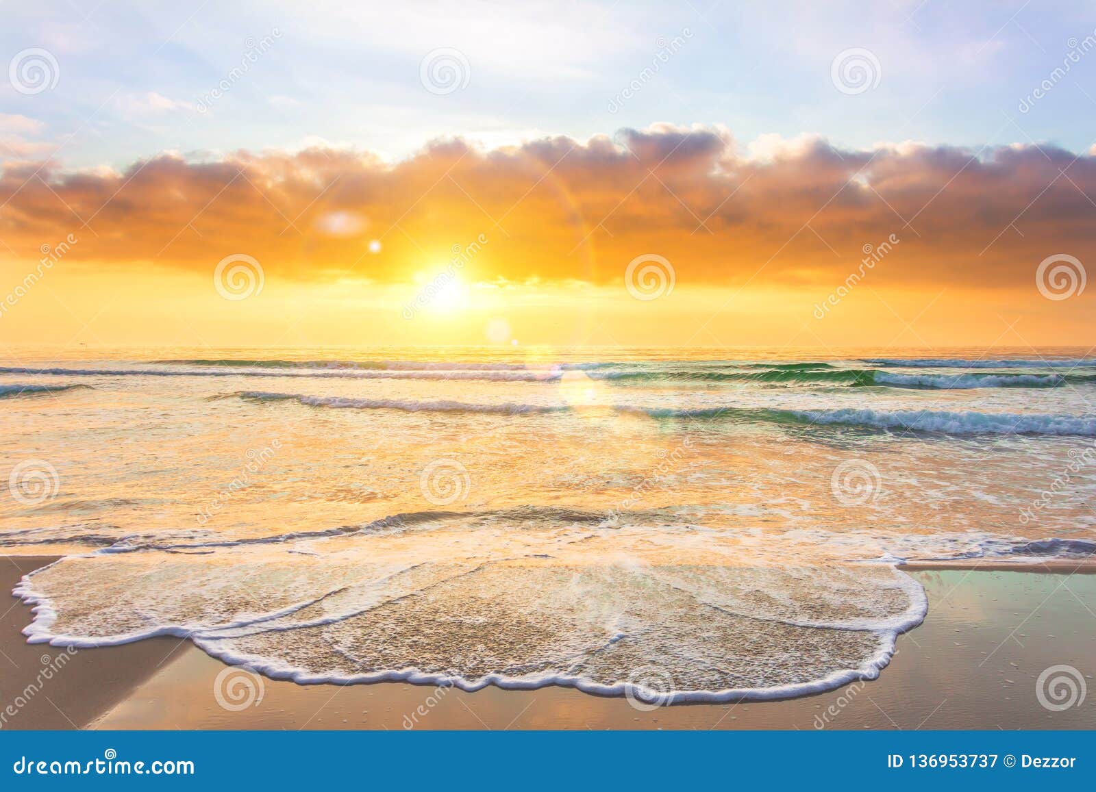 Amazing Sunset on a Sandy Tropical Beach. Stock Image - Image of dusk ...
