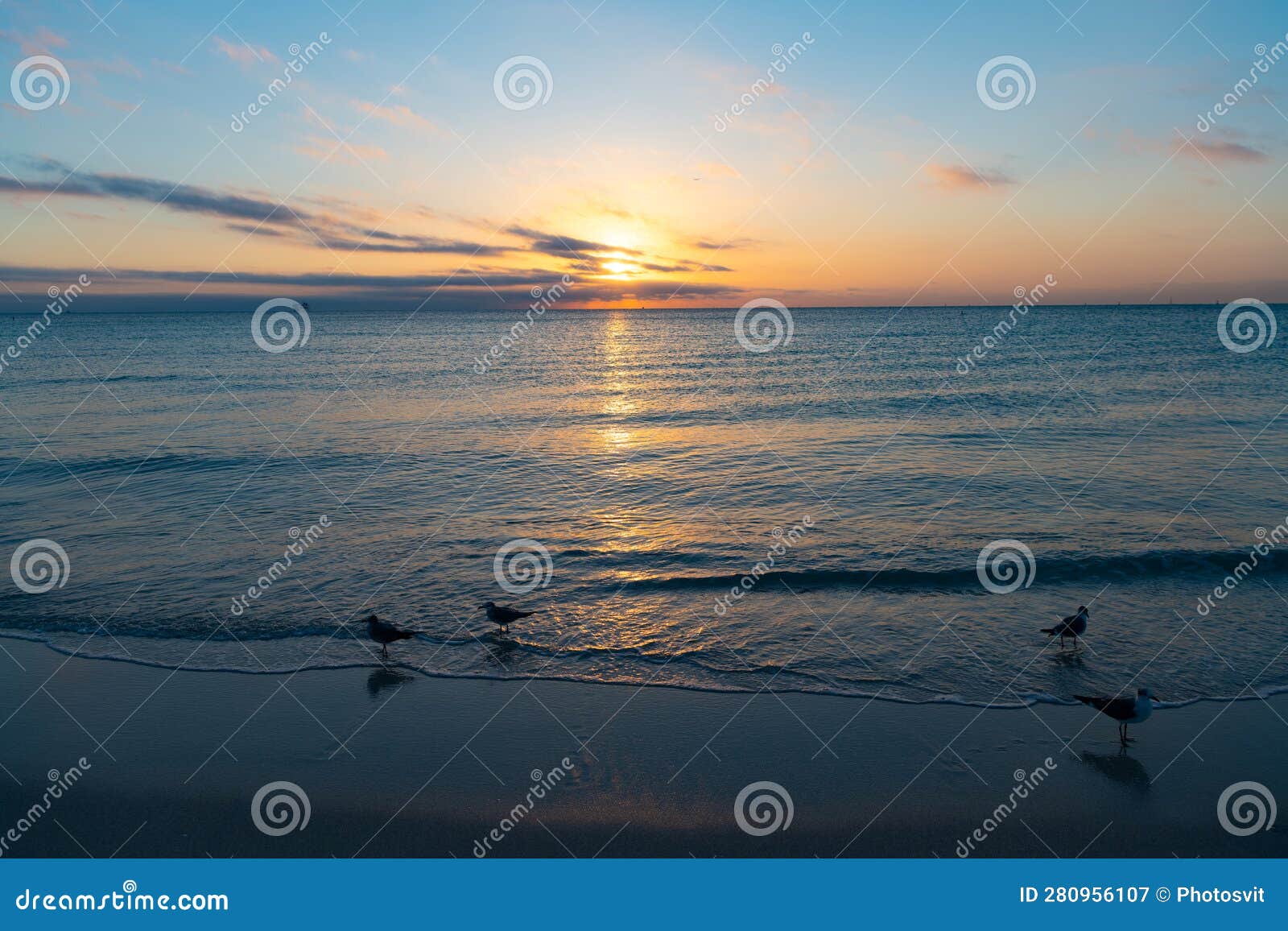 Amazing Sunset with Sea Water on the Summer Beach Stock Image - Image ...