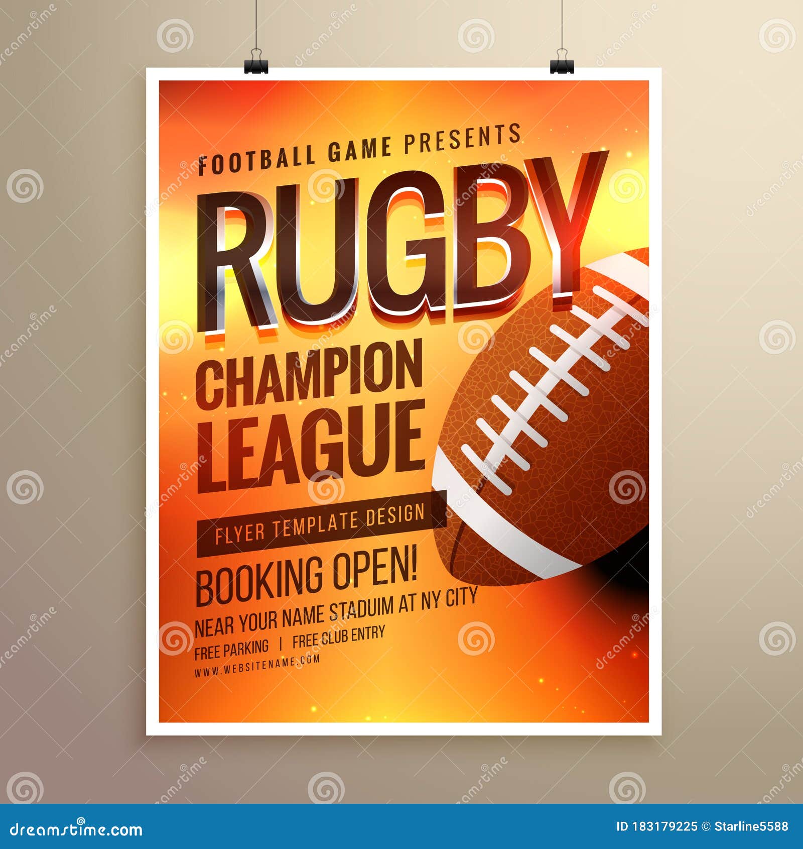 Amazing Vector Rugby Flyer Poster Design Template With Event Details ...