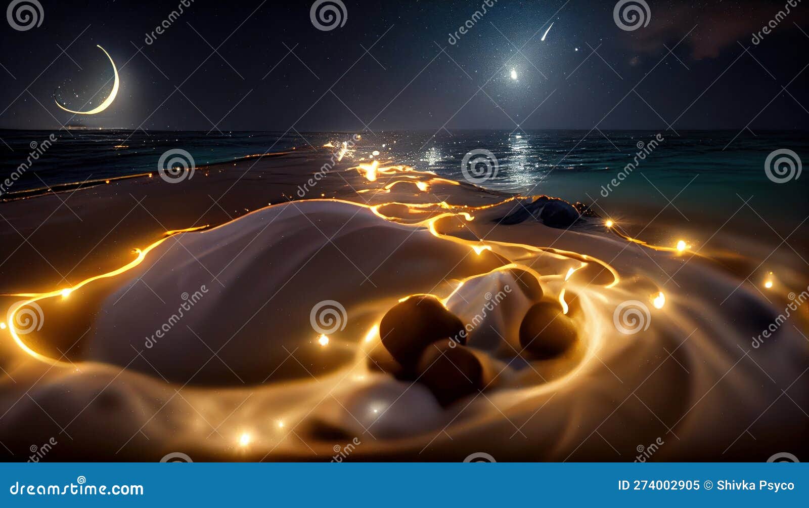 An Amazing View of Beach at Night Glowing Image Generative AI Stock ...