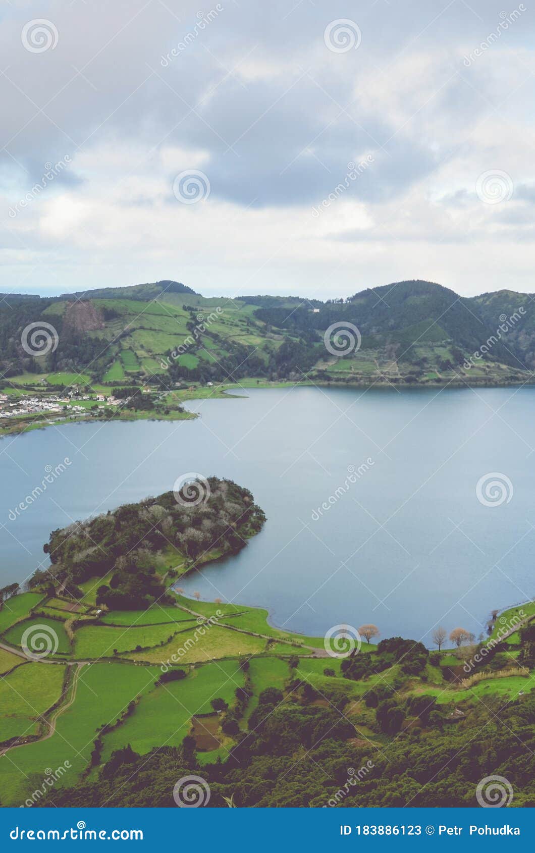 Amazing View Of The Lagoa Azul And Village Sete Cidades From The ... Amazing View Of The Lagoa Azul And Village Sete Cidades From The ...