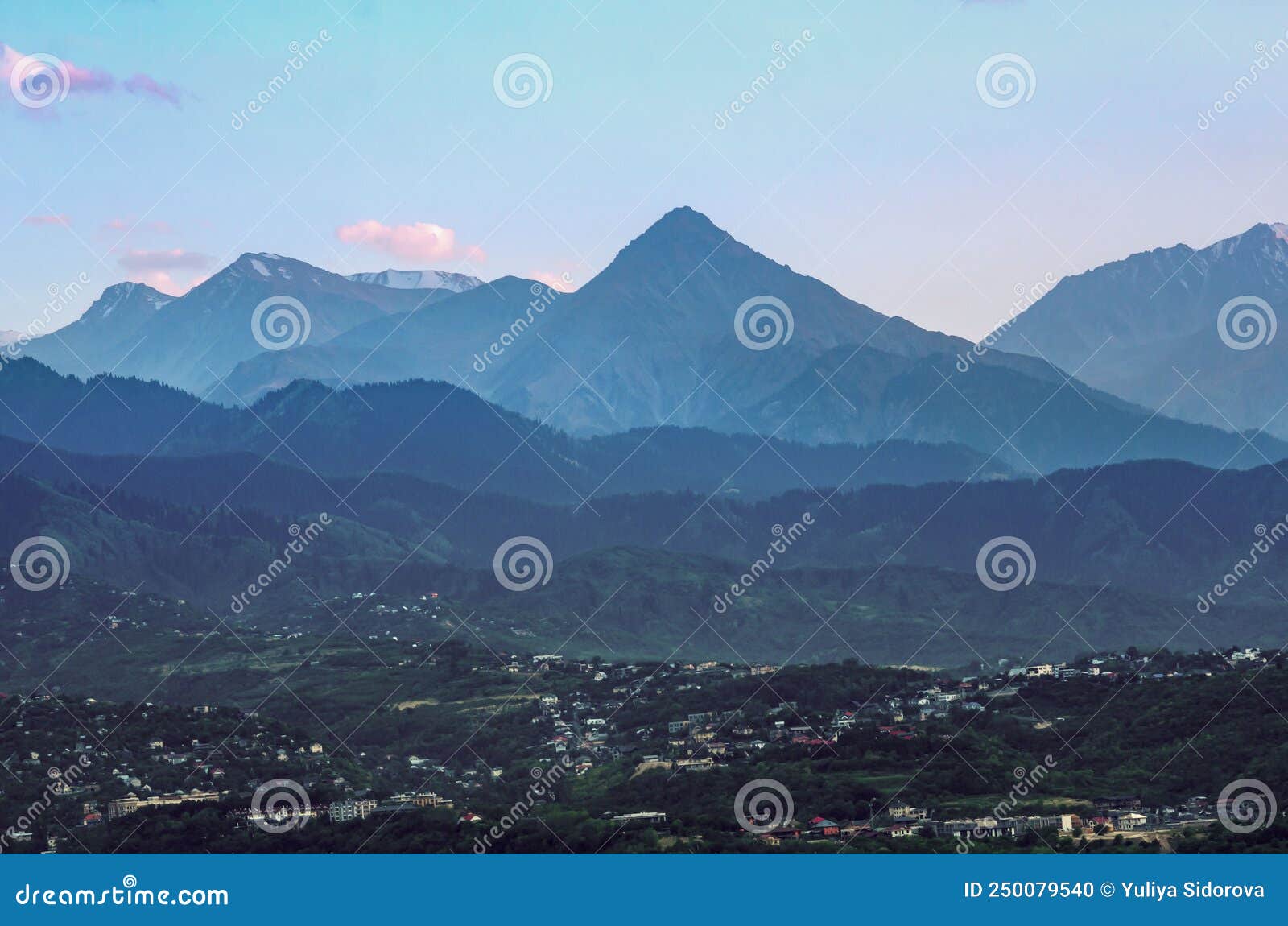 Amazing View of the Suburbs of Almaty with Mountain Views at Sunset ...