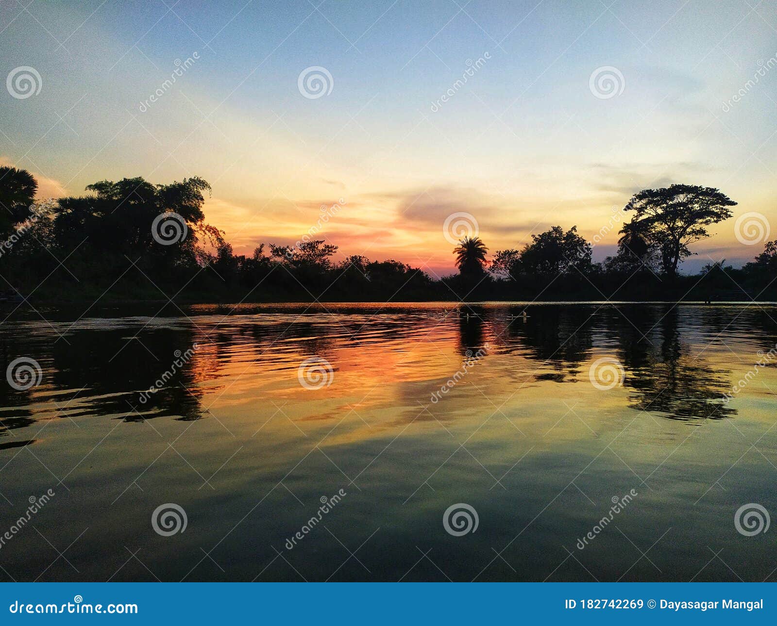 Sunset Reflected Over the Lake Water. Stock Image - Image of forest ...