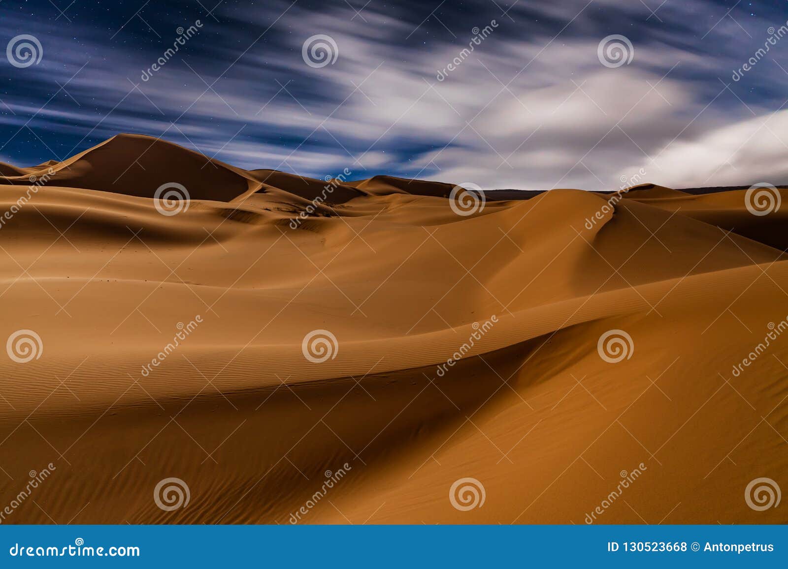 Amazing Views of the Sahara Desert Under the Night Starry Sky. Stock ...