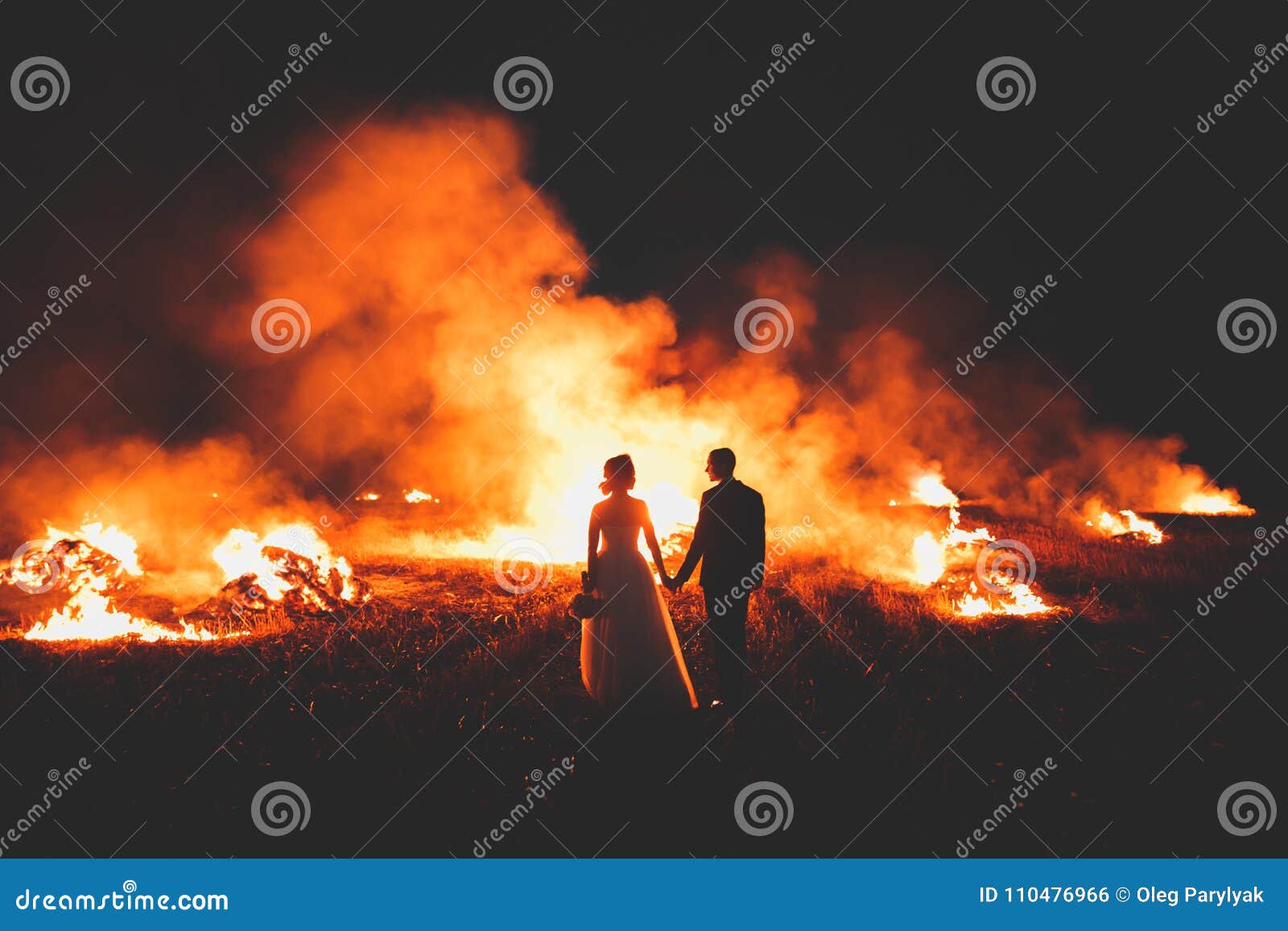 Amazing Wedding Couple Near the Fire at Night Stock Photo - Image of ...