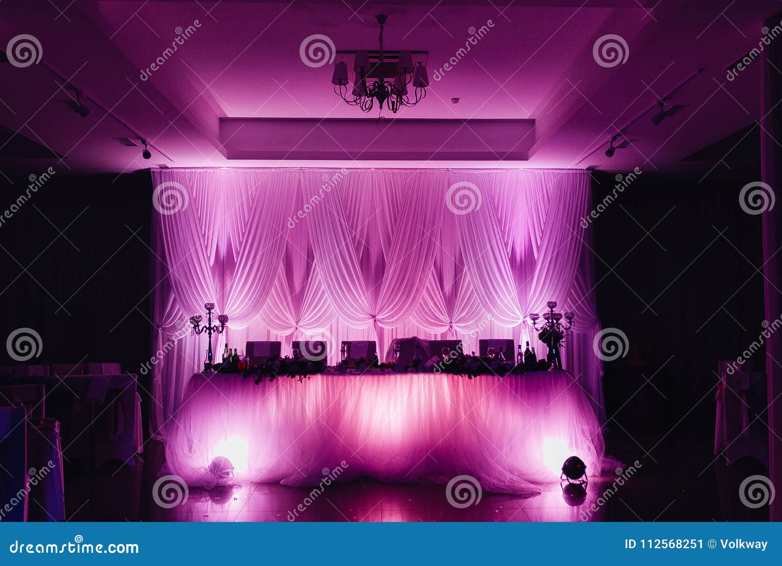Amazing Wedding Interior Decor, Pink and Violet Backlight Stock Image ...