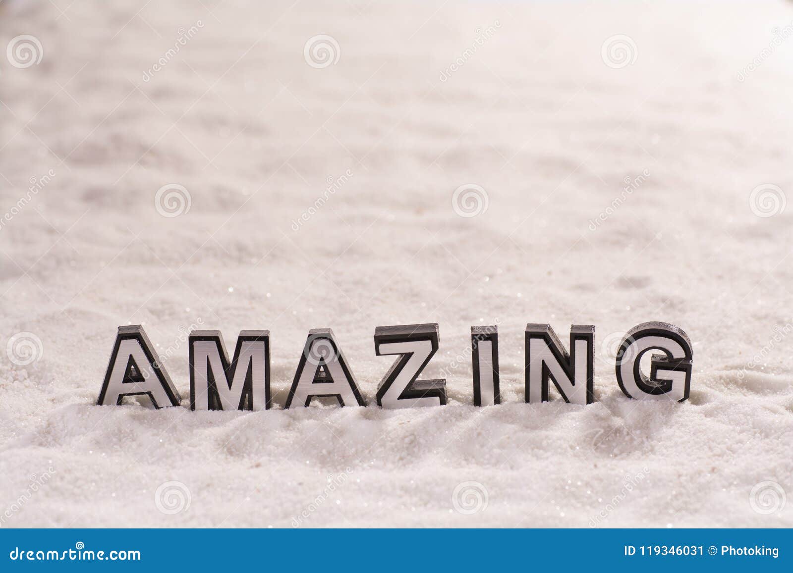 Amazing word on white sand stock image. Image of shiny - 119346031