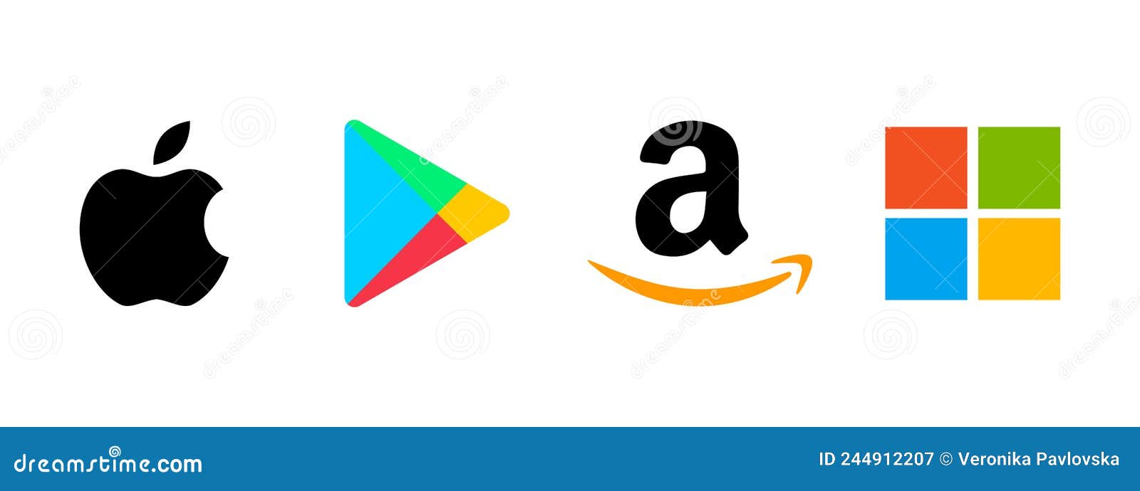 Amazon, Apple, Play Store And Microsoft Store Icon On Transparent ...