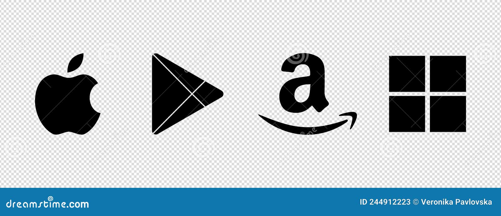 Amazon, Apple, Play Store and Microsoft Store Icon on Transparent ...