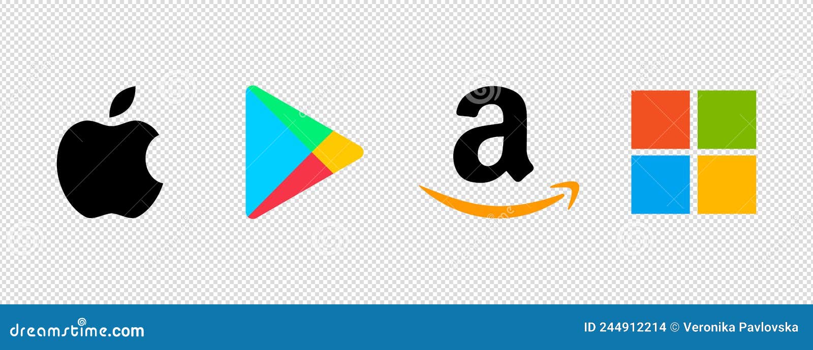 Amazon, Apple, Play Store And Microsoft Store Icon On Transparent ...
