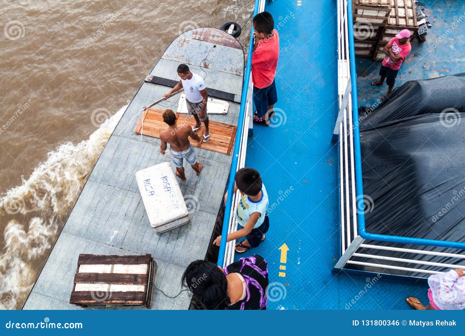 AMAZON, BRAZIL - JUNE 30, 2015: Crew Reloads the Cargo between ...
