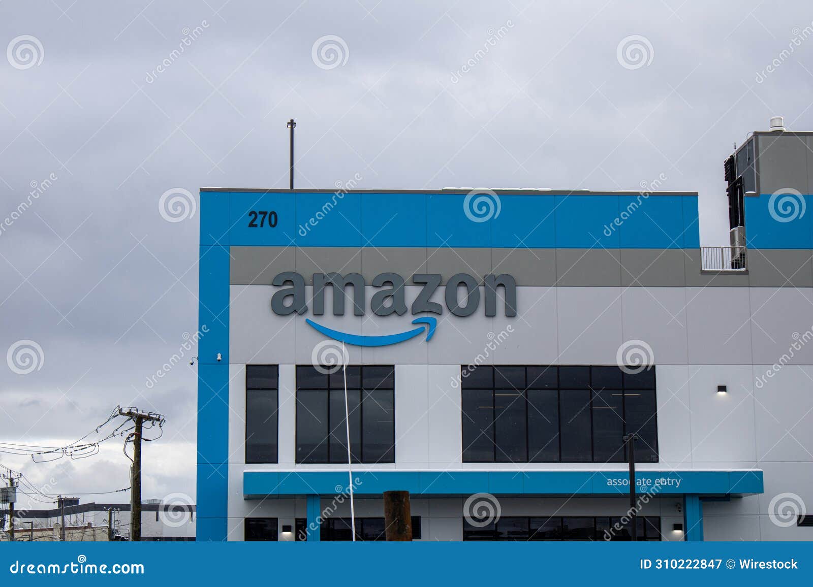 Amazon Building with a Blue Canopy on Display. Editorial Photography ...