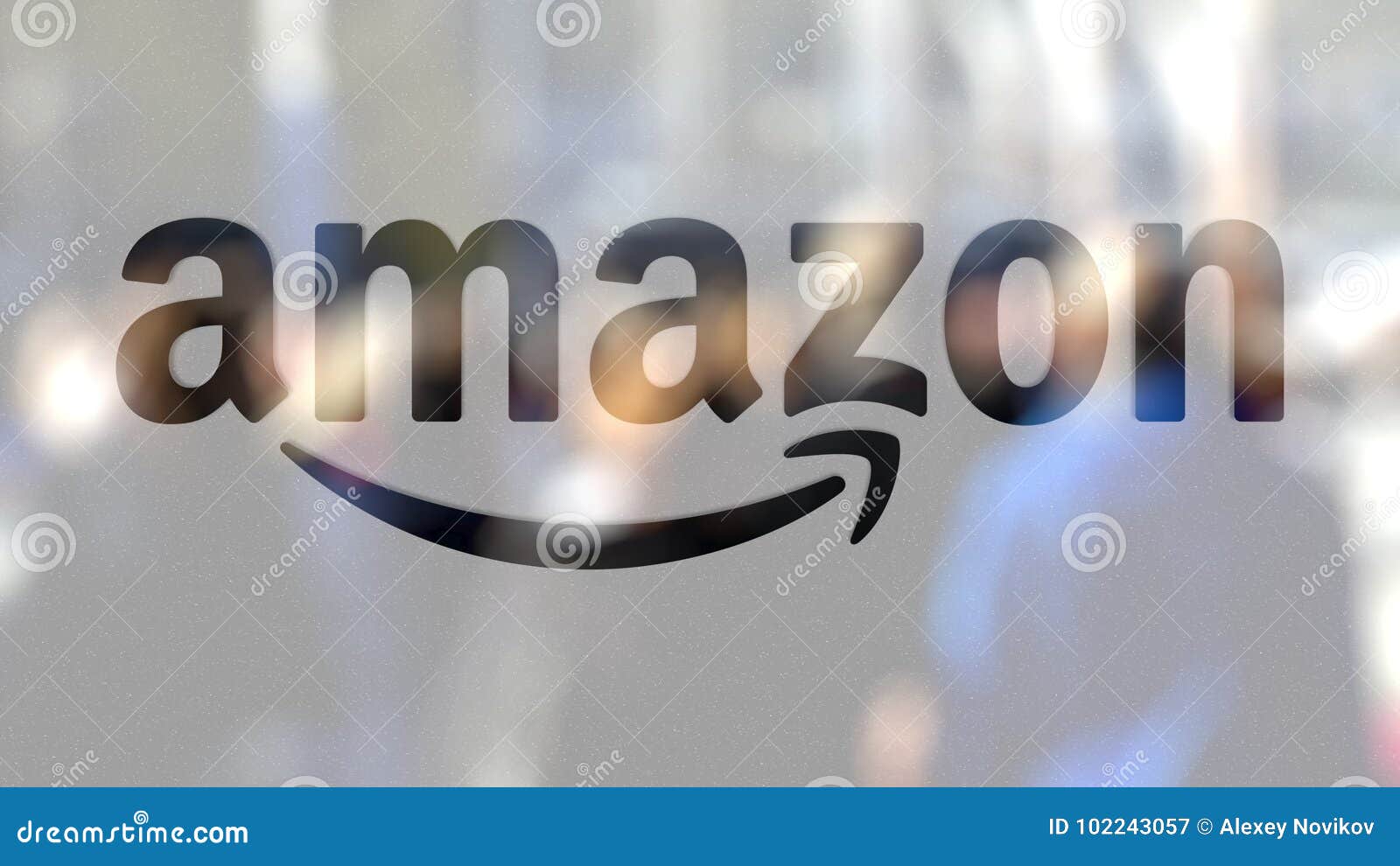 Amazon.com Logo on a Glass Against Blurred Crowd on the Steet ...