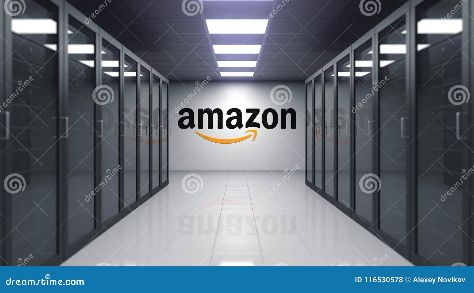 Amazon.com Logo on the Wall of the Server Room. Editorial 3D Animation ...