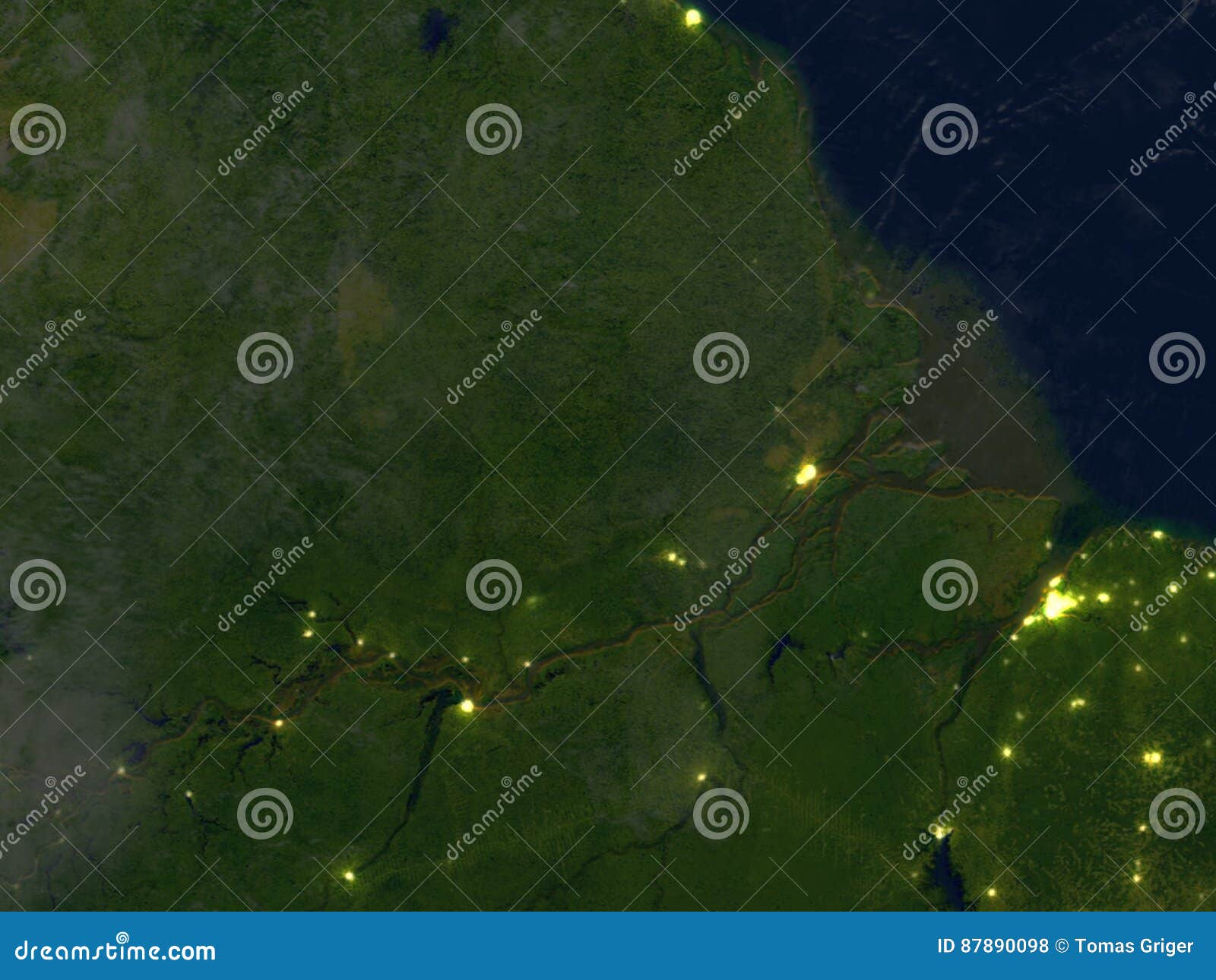 Amazon Delta at Night on Planet Earth Stock Illustration - Illustration ...