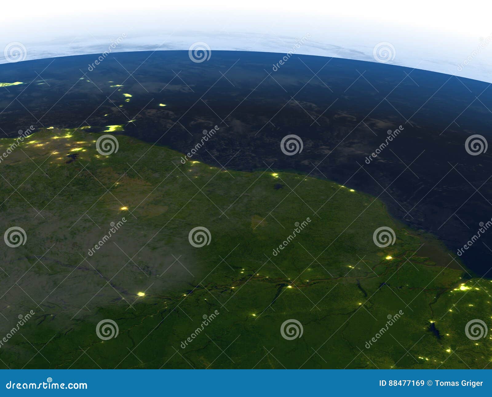 Amazon Delta at Night on Planet Earth Stock Illustration - Illustration ...