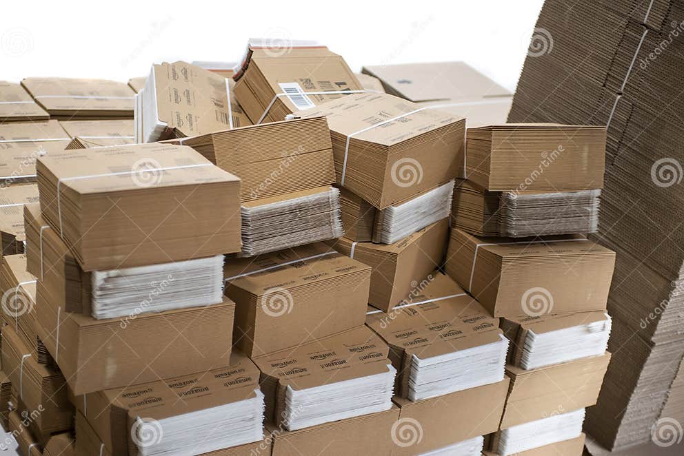 Amazon Packaging Cardboards - Piles of Empty Boxes Stock Photo - Image ...