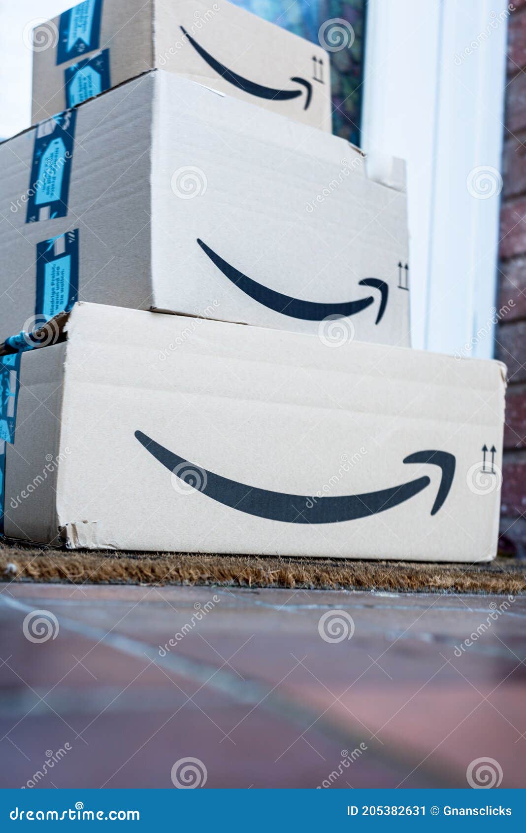 Amazon Prime Parcel Delivery Carboard Boxes Left in Front of the Main ...