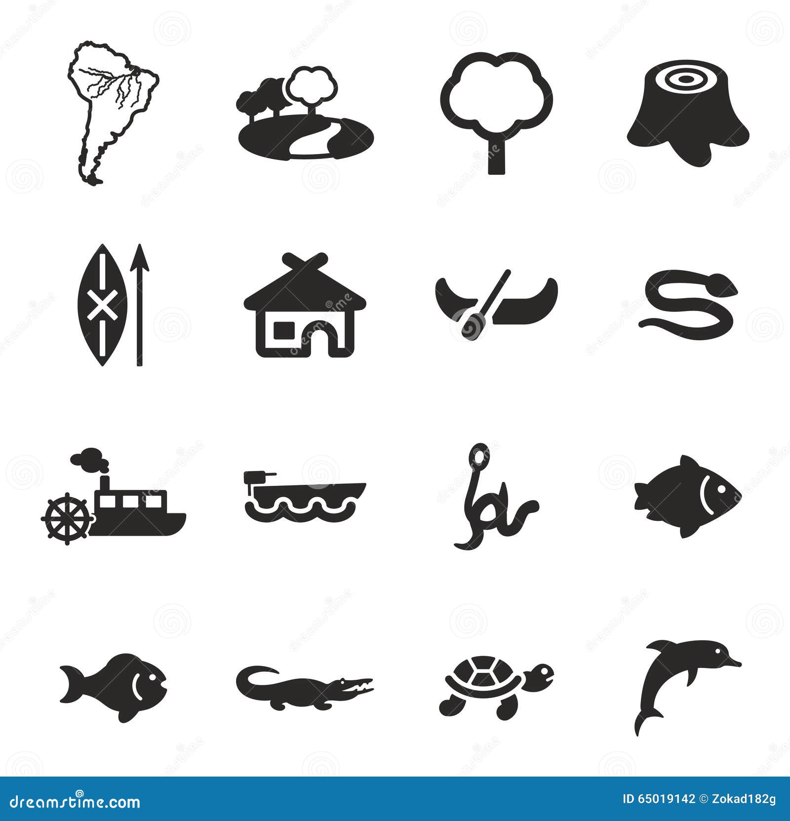 Amazon Rainforest Icons stock vector. Illustration of dolphin - 65019142