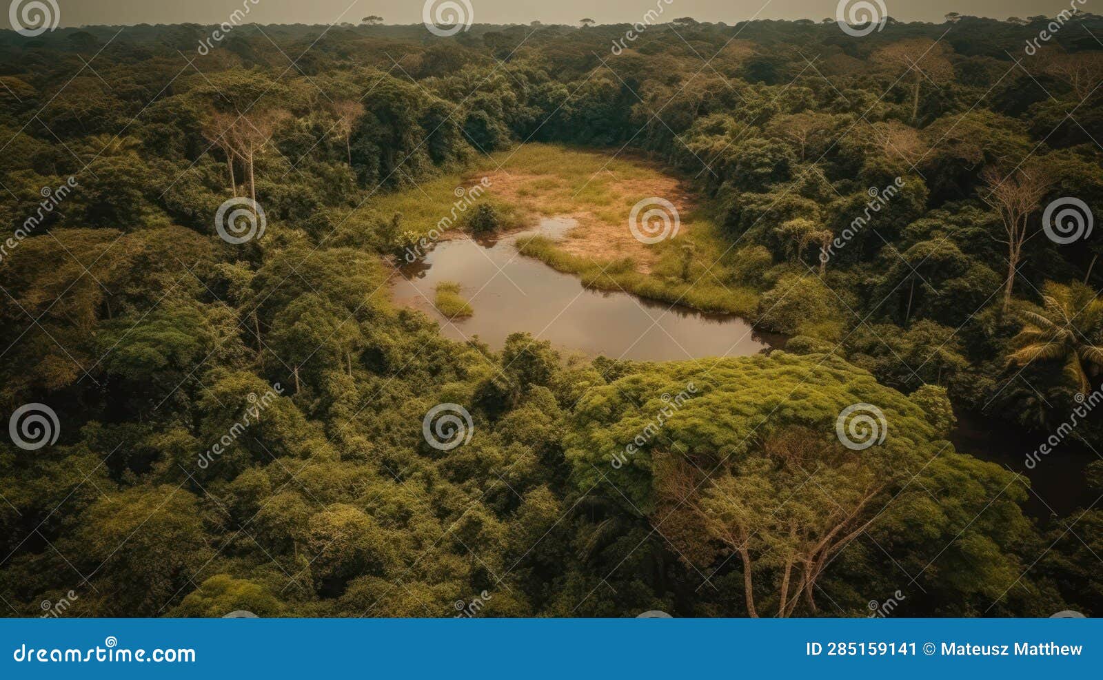 Amazon Rainforest with Long Lake Stock Illustration - Illustration of ...